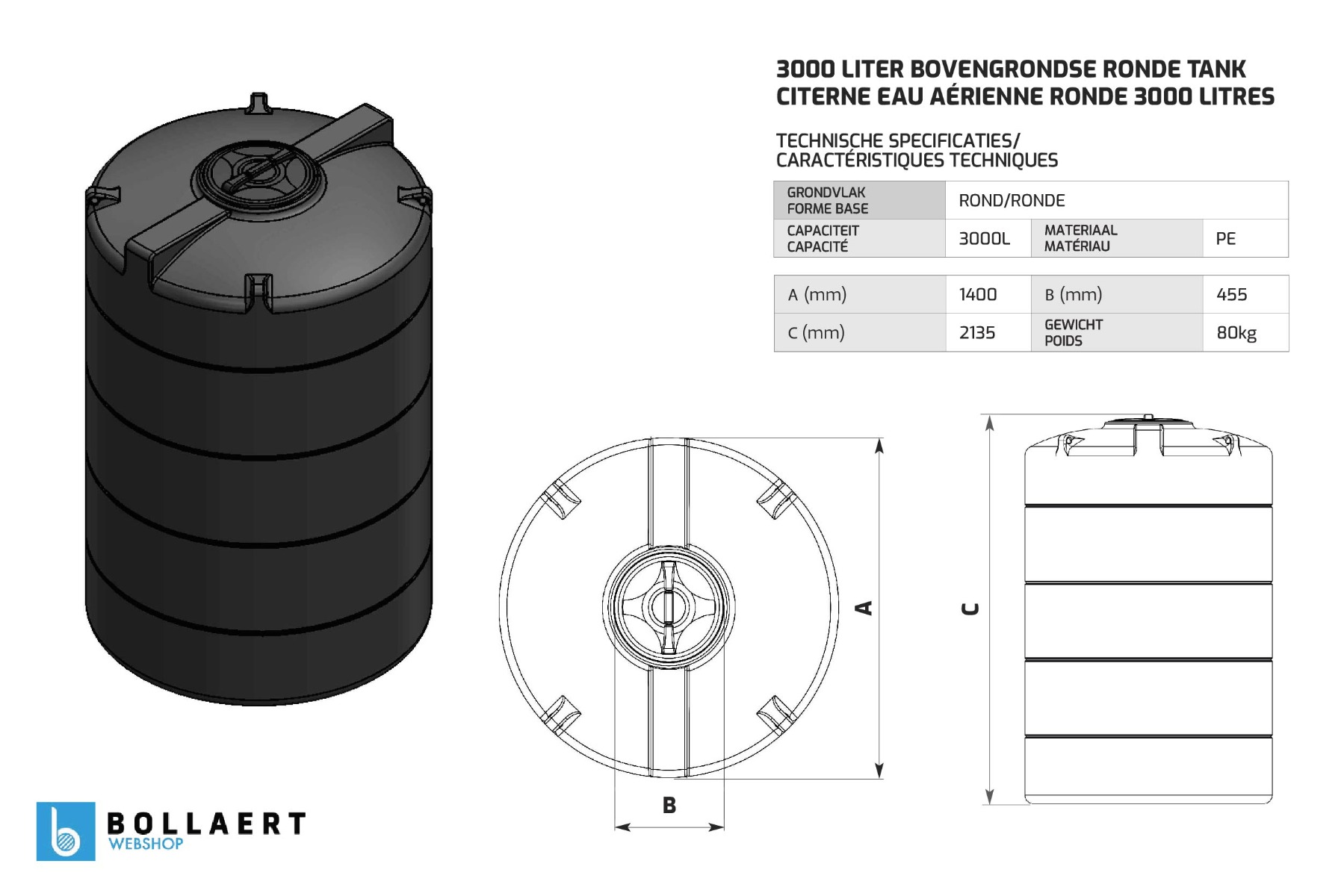 Bovengrondse Ronde Watertank – 2x 3000 Liter – Gekoppeld (Ø 1,40 M)